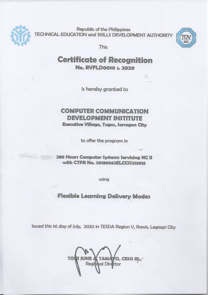 TESDA approves CCDIs Flexible Learning – CCDI Sorsogon Official Website